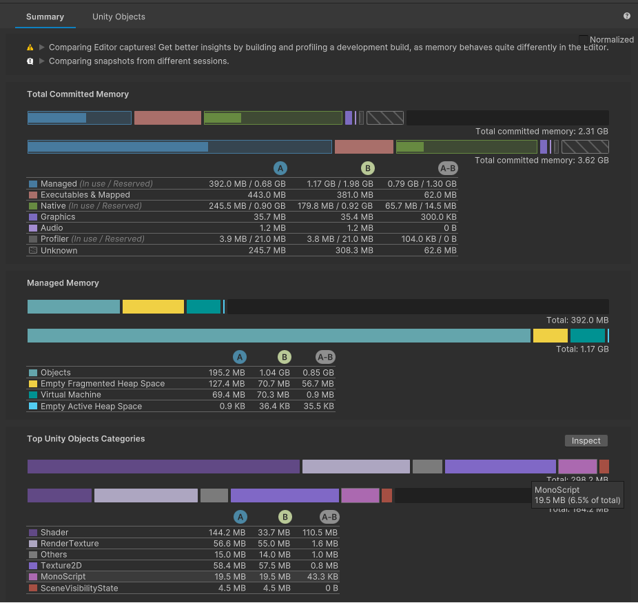 Compare two snapshots | Memory Profiler | 1.0.0